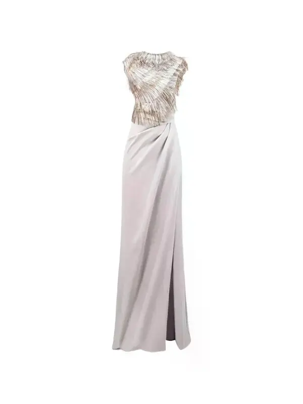 GEMY MAALOUF Asymmetrical-neckline Fringed Maxi Dress - Grey