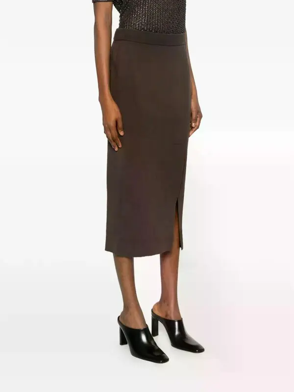 AROVESCIO Slit-front Midi Skirt - Brown