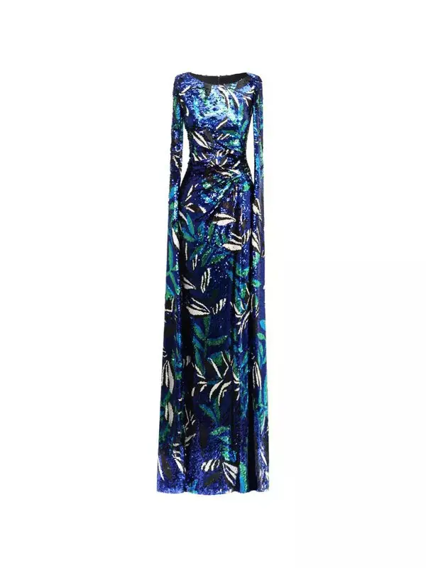 GEMY MAALOUF Patterned Sequin-details Maxi Dress - Blue