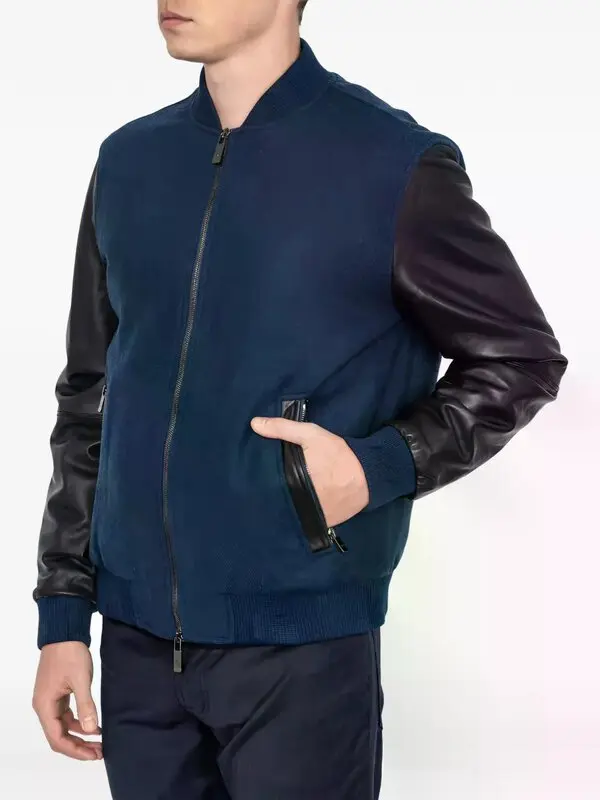 Pal Zileri Leather-sleeve Zip-up Bomber Jacket