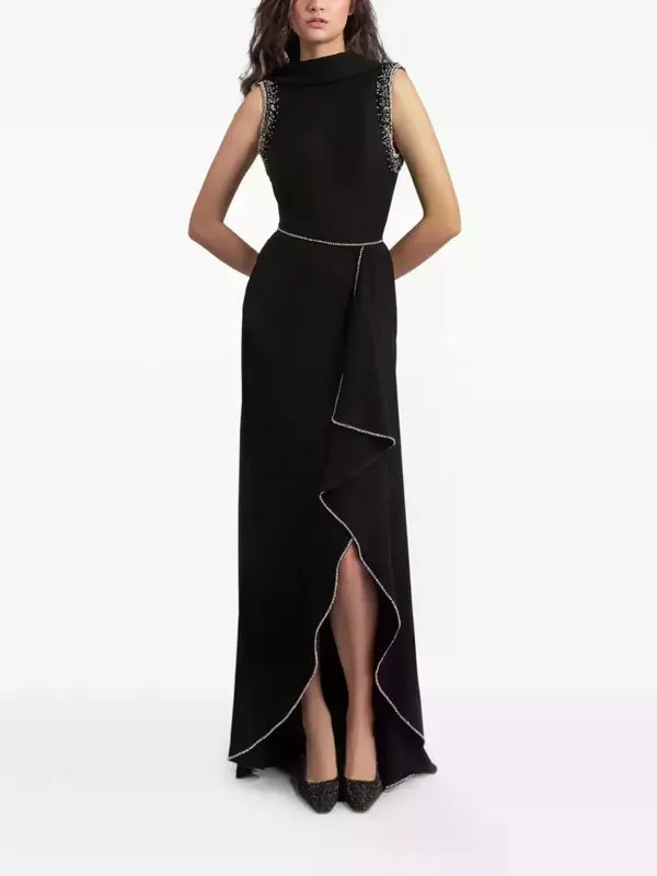 GEMY MAALOUF Beaded-shoulders Asymmetric Dress - Black