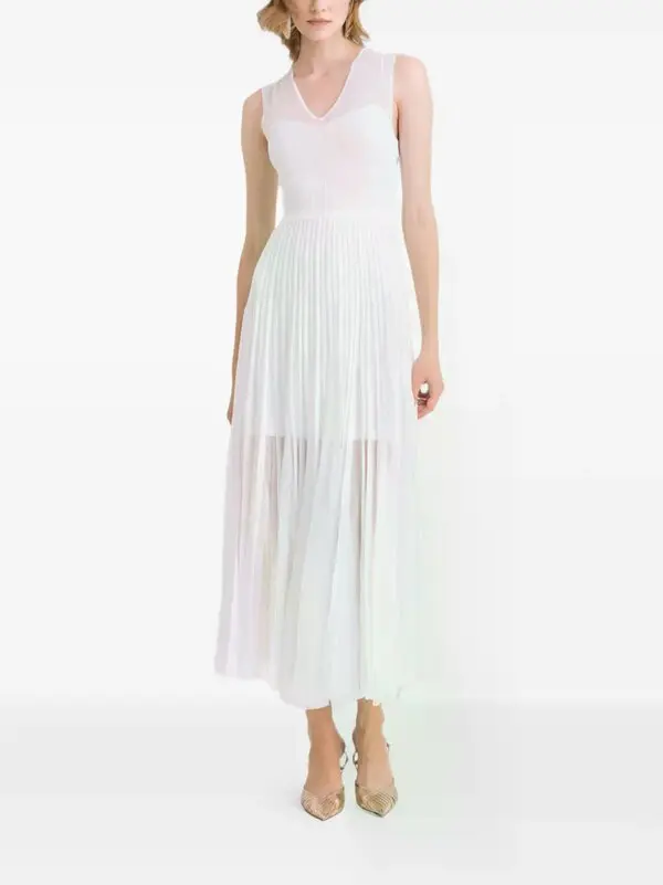 GEMY MAALOUF V-neck Pleated Midi Dress - White