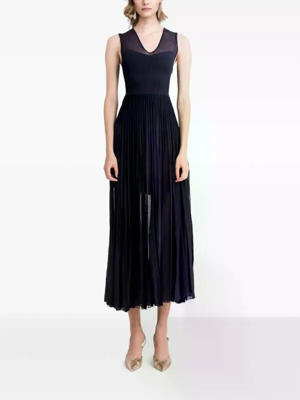 GEMY MAALOUF Pleated V-neck Midi Dress - Blue