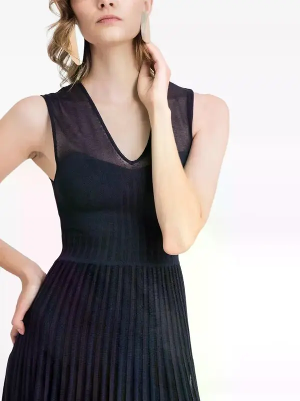 GEMY MAALOUF Pleated V-neck Midi Dress - Blue