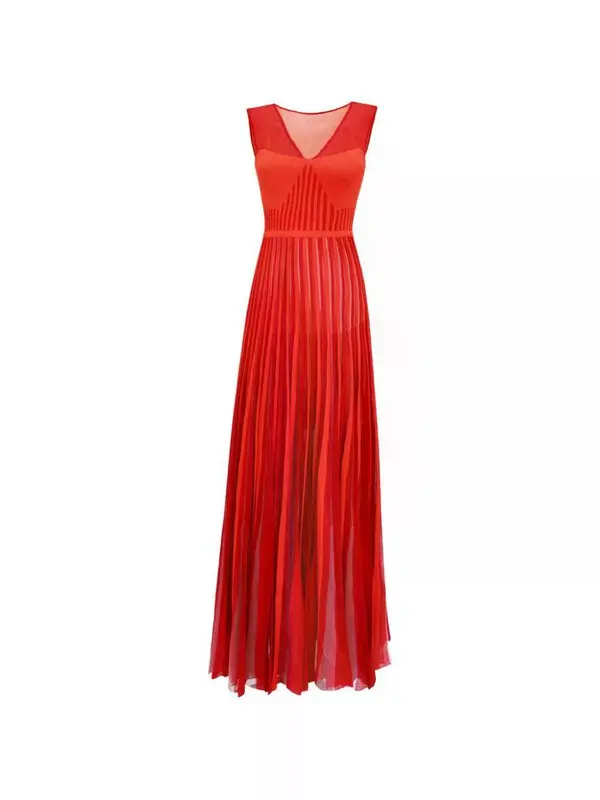 GEMY MAALOUF Heart-shaped Pleated Midi Dress - Red