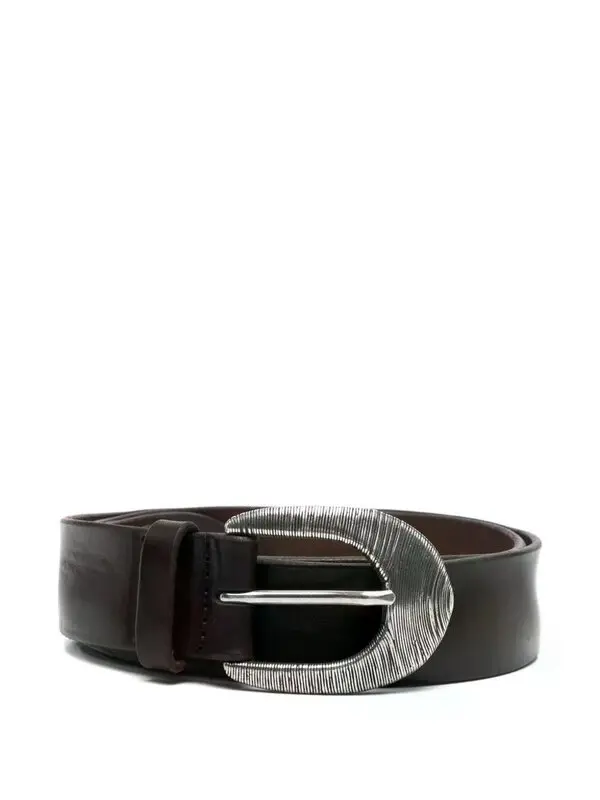 ORTIGNI Engraved-buckle Leather Belt - Brown