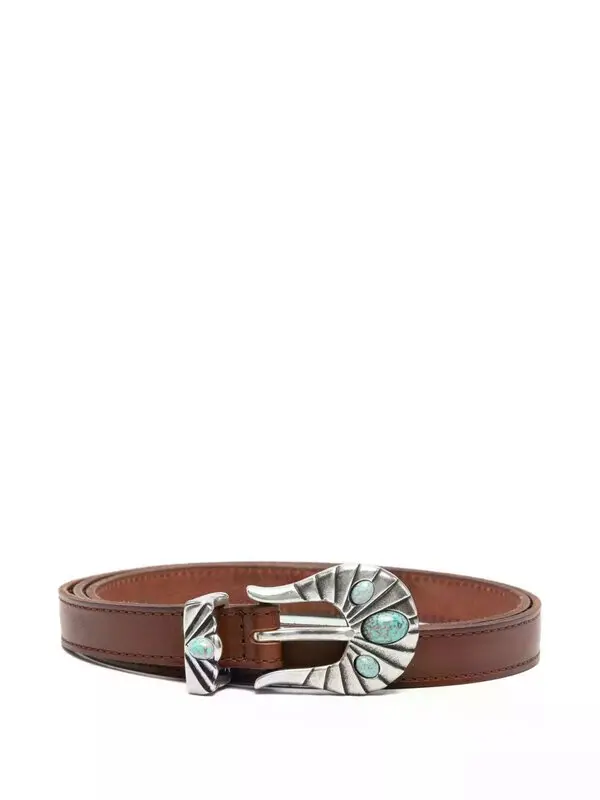 ORTIGNI Leather Belt With Turquoise Embellishment - Brown