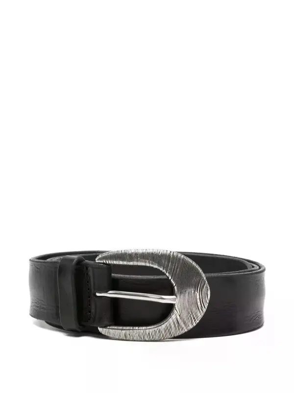 ORTIGNI Textured Buckle Leather Belt - Black
