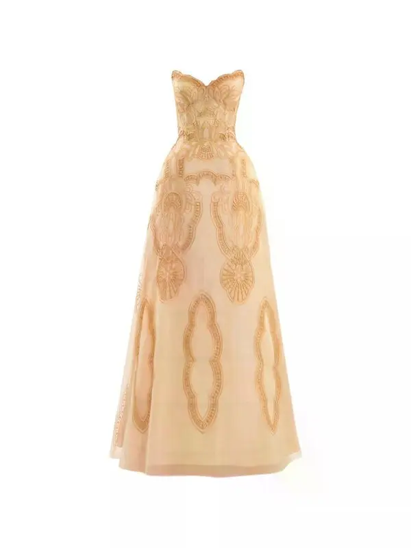 GEMY MAALOUF Strapless Embroidered Maxi Dress - Neutrals