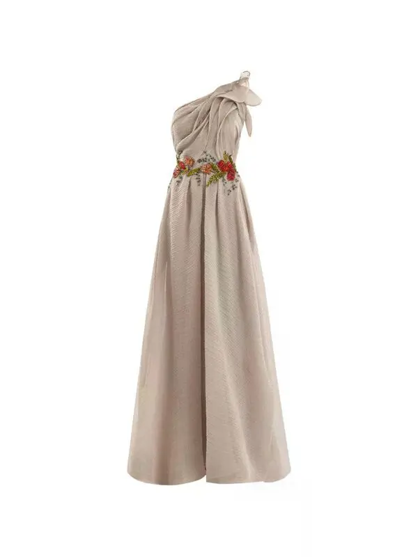 GEMY MAALOUF Floral-embroidered One-shoulder Maxi Dress - Neutrals