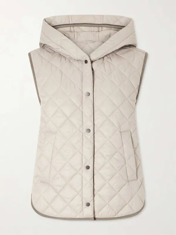 Brunello Cucinelli Hooded Quilted Shell Vest - Light Gray
