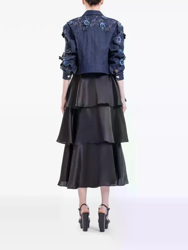 SAIID KOBEISY Floral-embellished Denim Jacket And Ruffled Midi Dress