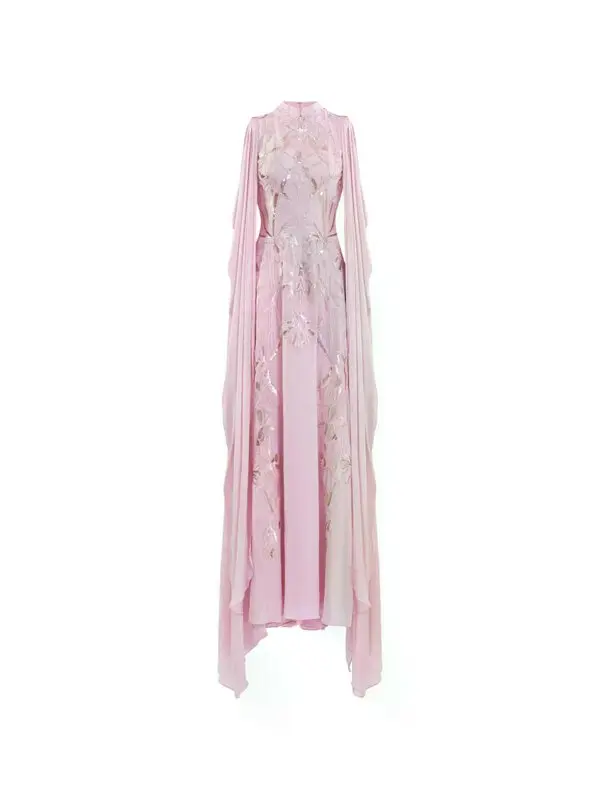 SAIID KOBEISY Crepe Georgette Maxi Dress With Draped Sleeves - Pink