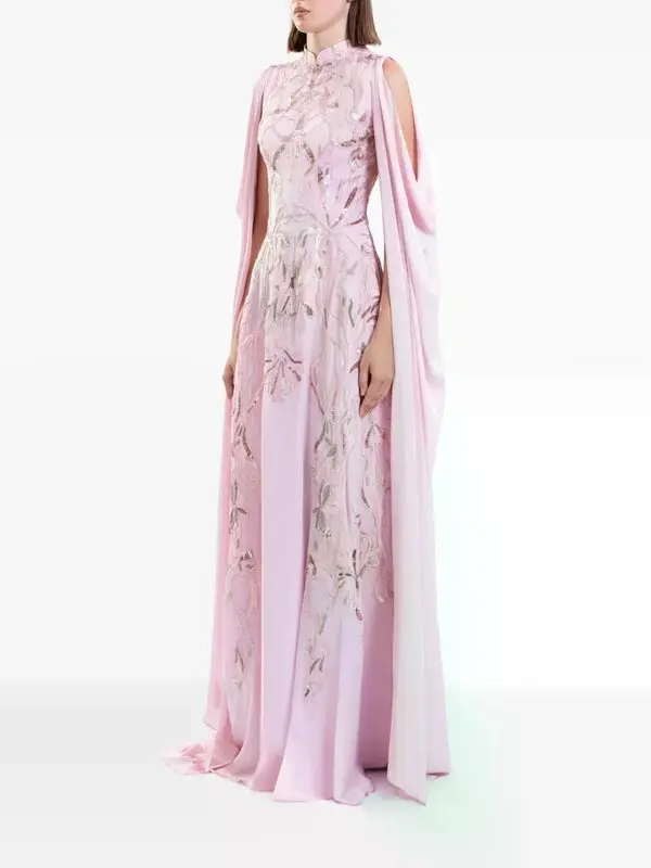 SAIID KOBEISY Crepe Georgette Maxi Dress With Draped Sleeves
