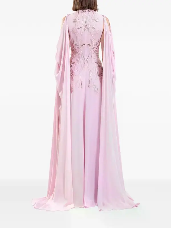 SAIID KOBEISY Crepe Georgette Maxi Dress With Draped Sleeves