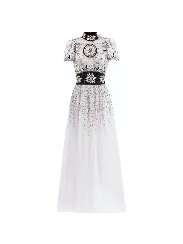SAIID KOBEISY Embroidered Tulle Maxi Dress - White