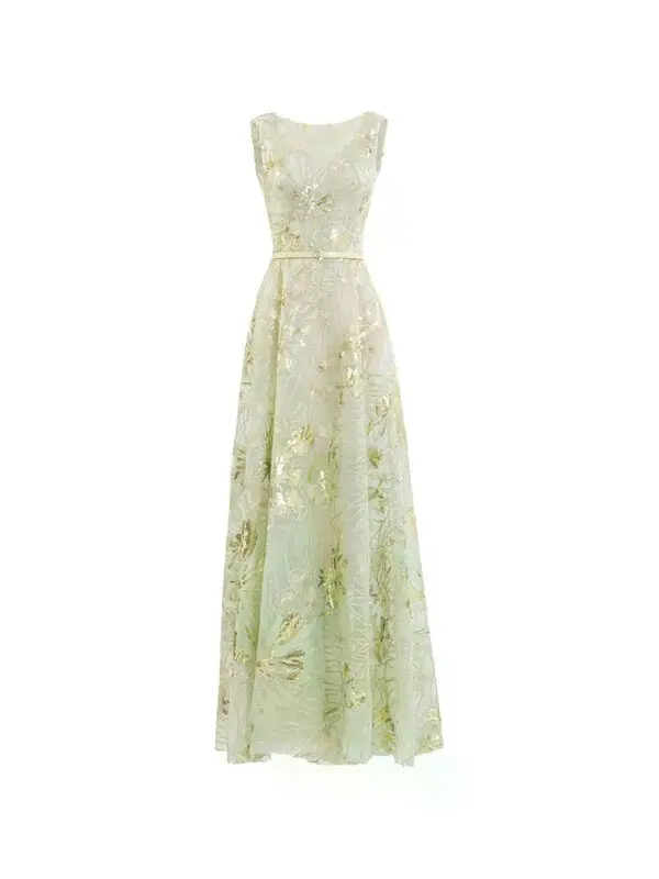 SAIID KOBEISY Embroidered Tulle Maxi Dress - Green