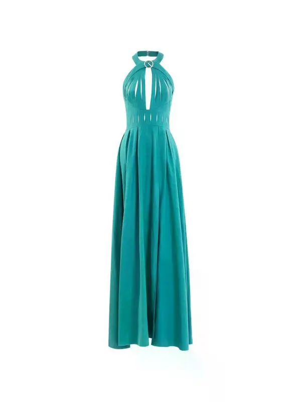 SAIID KOBEISY Vertical Cut-out Ring-detail Maxi Dress - Green