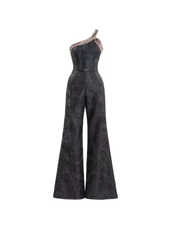SAIID KOBEISY Embellished Neckline Jumpsuit - Black