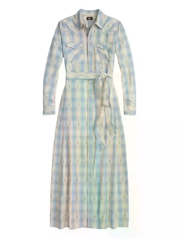 Ralph Lauren Plaid Belted Midi Shirtdress - Blue
