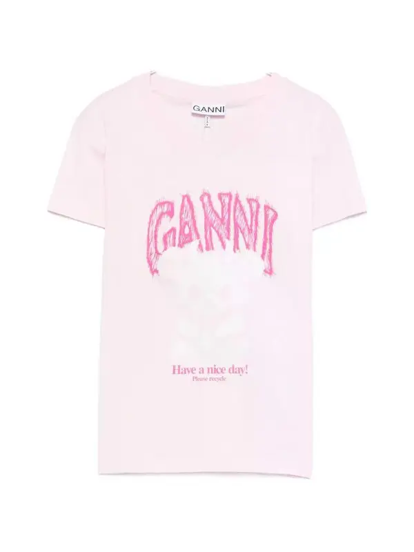 GANNI Graphic-print T-shirt - Pink