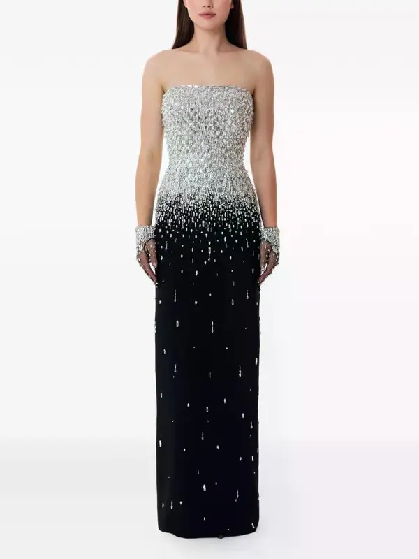 DINA MELWANI Crystal Embellished Strapless Gown - Black