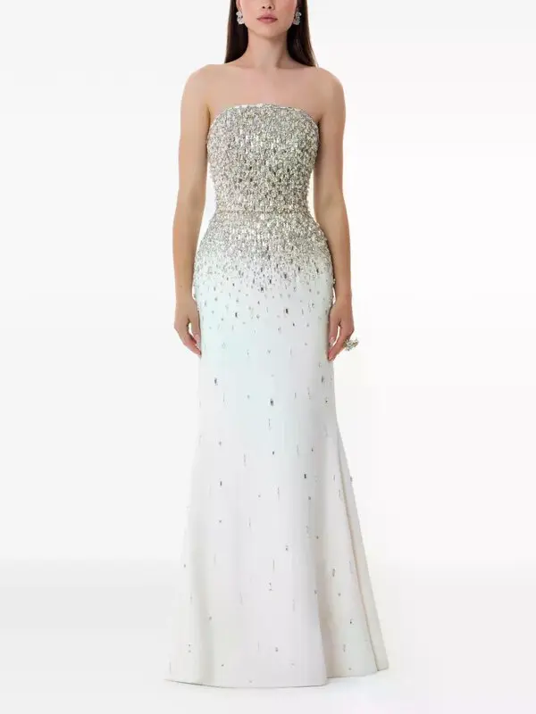 DINA MELWANI Strapless Crystal Maxi Gown - White
