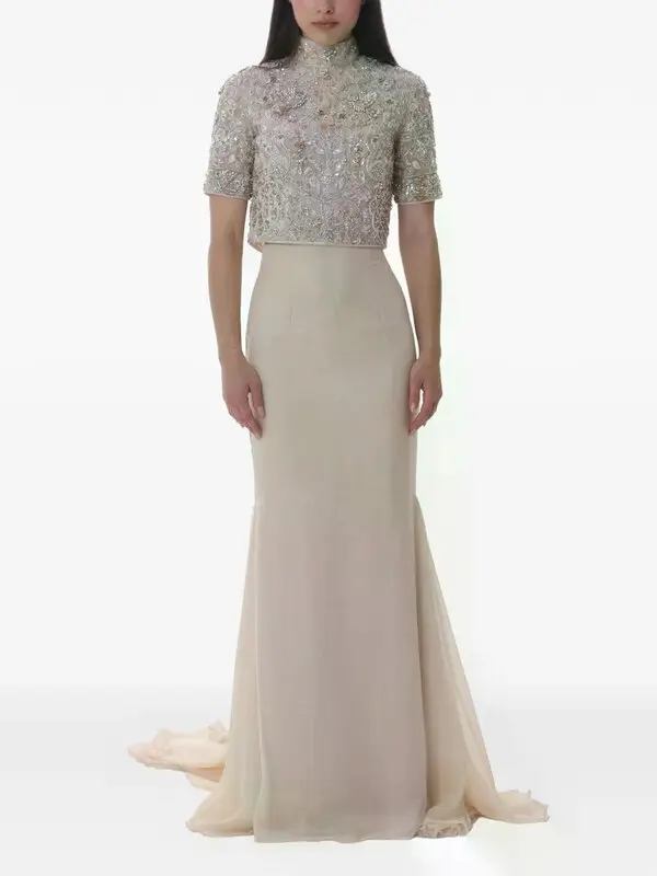 DINA MELWANI Crystal-embellished Top And Maxi Skirt Set - Neutrals
