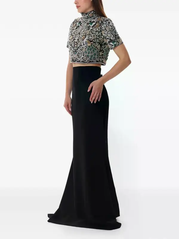 DINA MELWANI Embroidered Top And Maxi Skirt - Black
