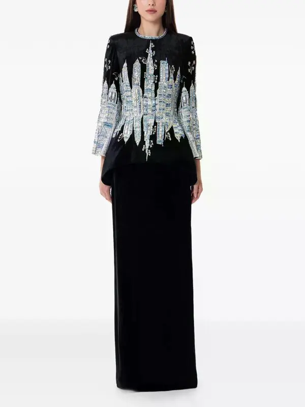 DINA MELWANI Crystal Embroidered Velvet Maxi Dress - Black