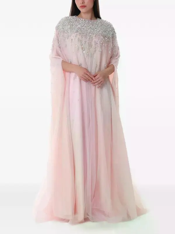 DINA MELWANI Crystal Embellished Tulle Maxi Kaftan - Pink