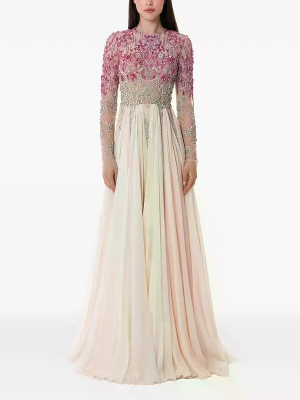 DINA MELWANI Hand-embroidered Crystal Gown - Neutrals