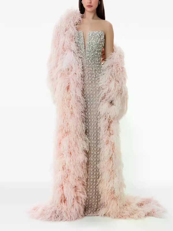 DINA MELWANI Crystal Hand-embroidered Feather Cape - Pink