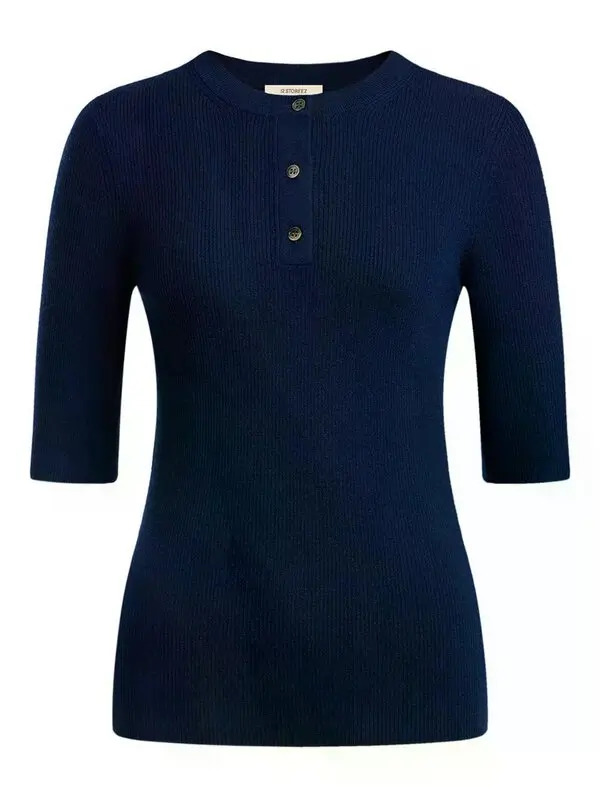 12 STOREEZ Button Merino Sweater - Blue