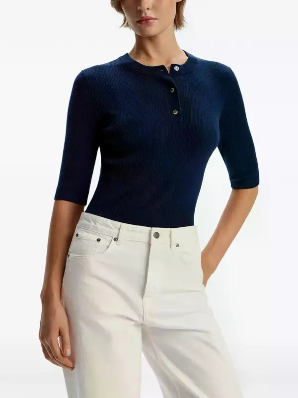 12 STOREEZ Button Merino Sweater - Blue