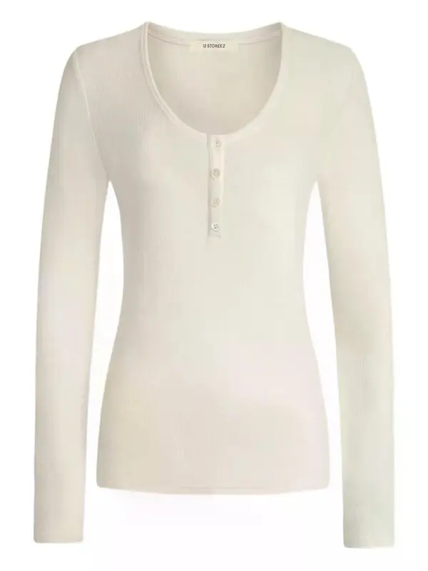 12 STOREEZ Henley Buttoned Top - Neutrals