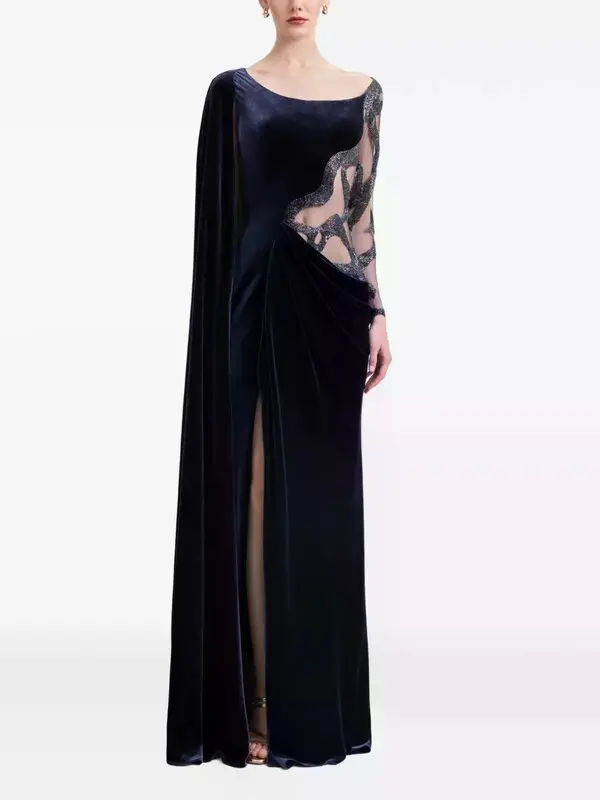 GEMY MAALOUF Bead-embellished Velvet Dress - Blue