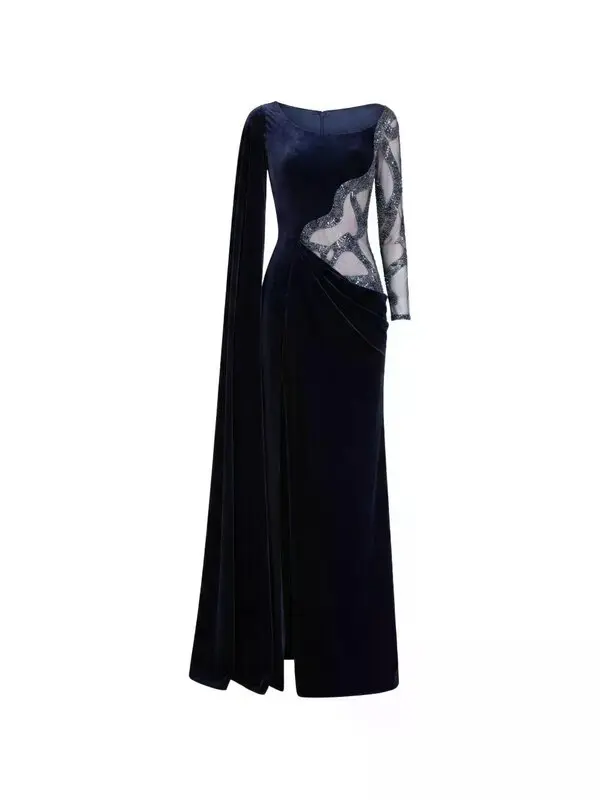 GEMY MAALOUF Bead-embellished Velvet Dress - Blue