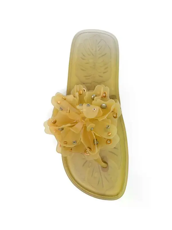 Farm Rio Floral-embellished Flip Flops - Yellow