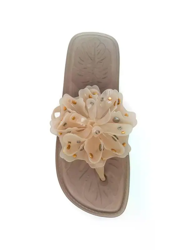 Farm Rio Floral-embellished Flip Flops - Neutrals