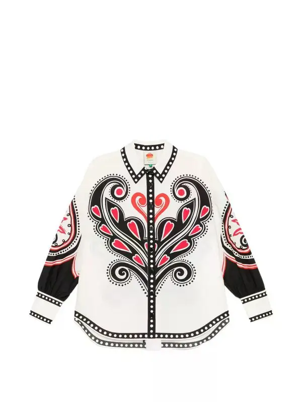 Farm Rio Ainika Printed Silk Shirt - Neutrals