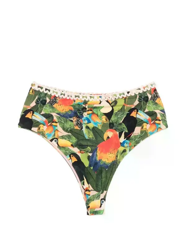 Farm Rio Bird Leaves High Waist Bikini Bottom - Green