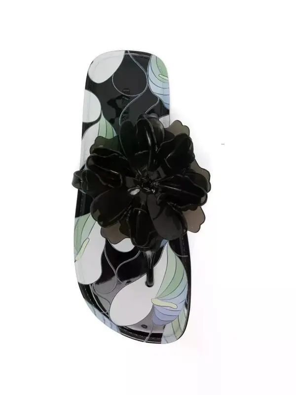 Farm Rio Floral-print Flip Flops - Black