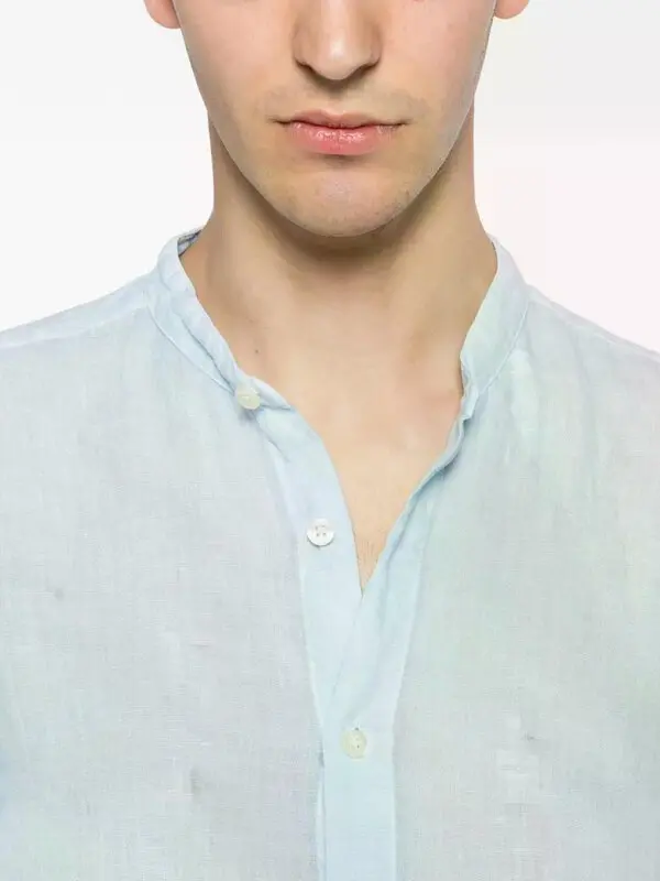 120% Lino Linen Band-collar Shirt