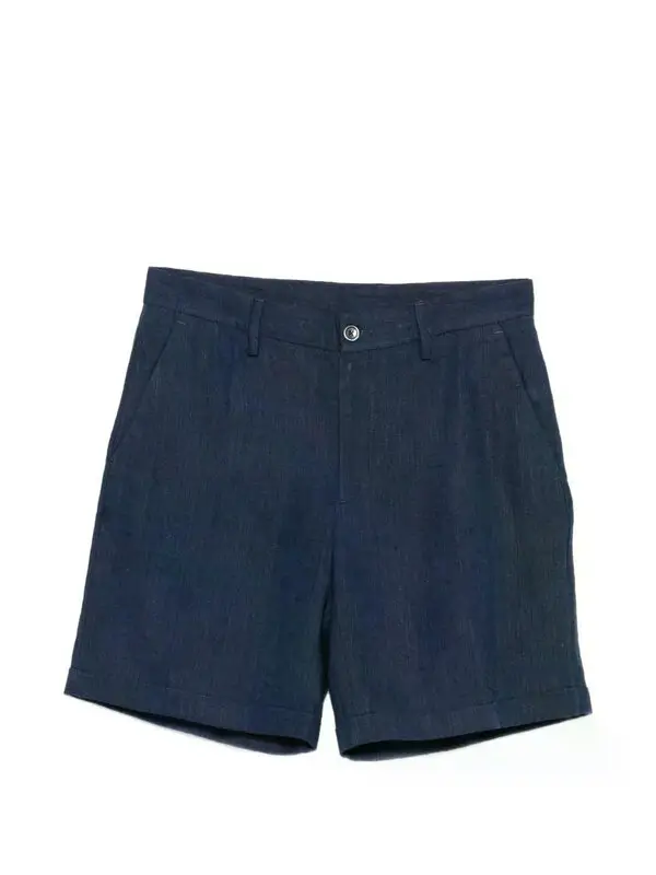 120% Lino Slub-texture Tailored Shorts - Blue