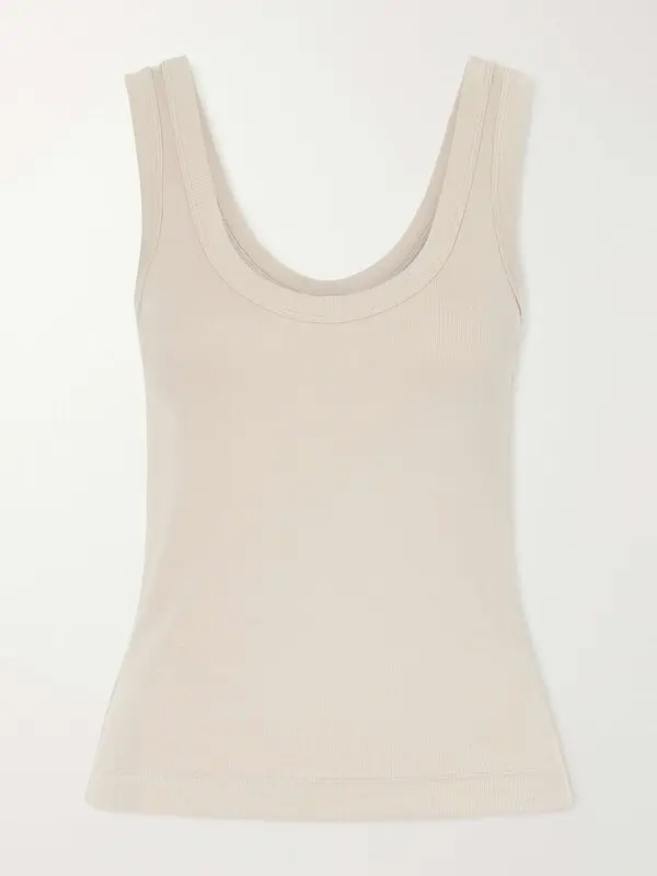 Brunello Cucinelli Ribbed Cotton-blend Jersey Tank - Beige