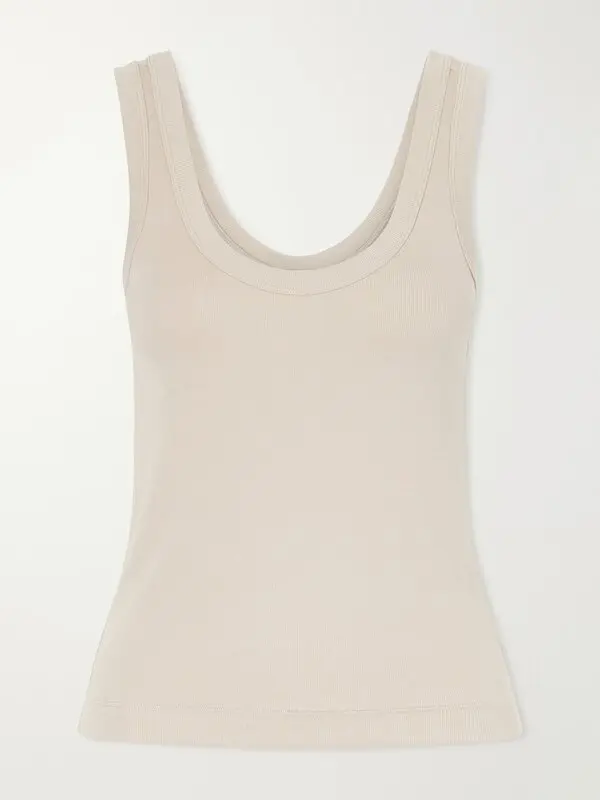Brunello Cucinelli Ribbed Cotton-blend Jersey Tank - Neutrals