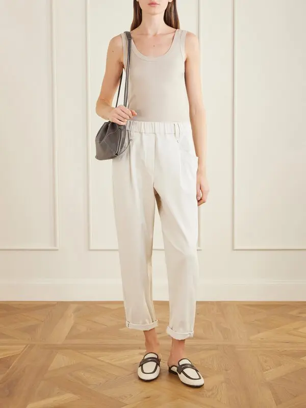 Brunello Cucinelli Ribbed Cotton-blend Jersey Tank - Neutrals