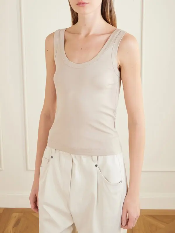 Brunello Cucinelli Ribbed Cotton-blend Jersey Tank - Neutrals