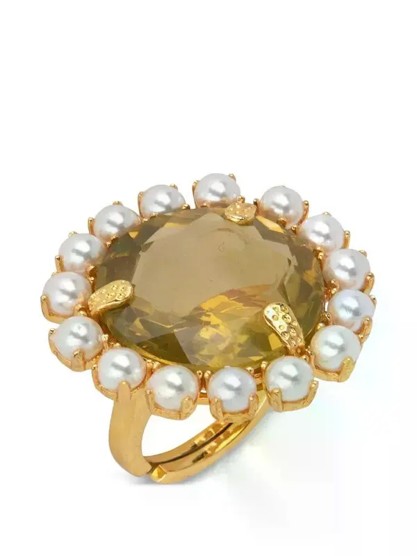 BOUNKIT JEWELRY Lemon Quartz Pearl Ring - Gold